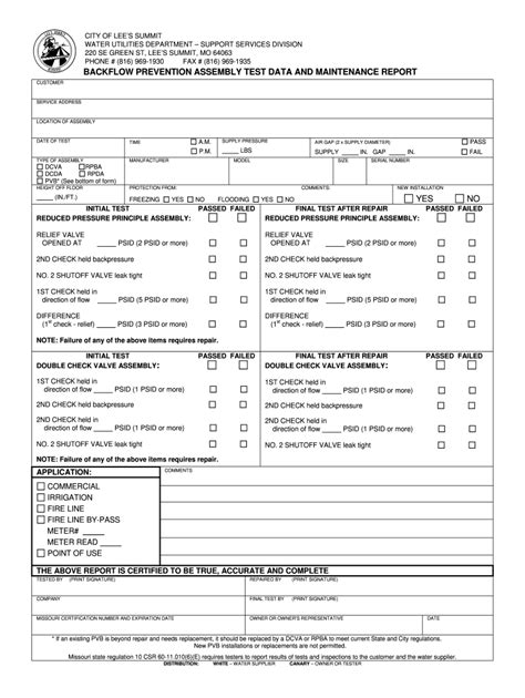Fillable Online 2008 Backflow Test Form City Of Lees Summit Fax