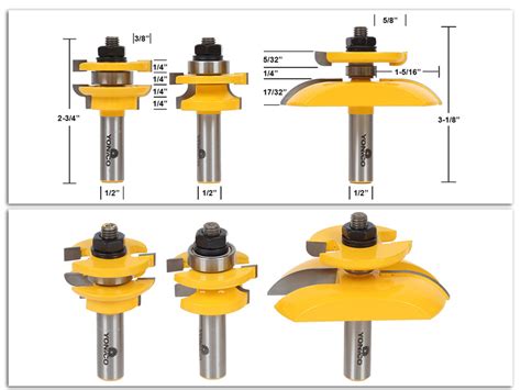 Round Over 3 Bit Cabinet Door Router Bit Set 1 2 Shank Yonico