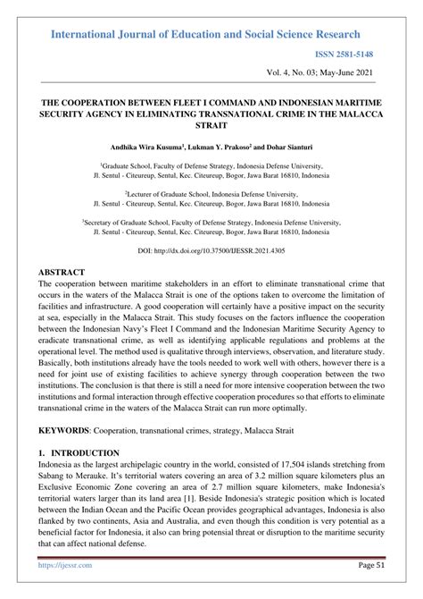 Pdf The Cooperation Between Fleet I Command And Indonesian Maritime