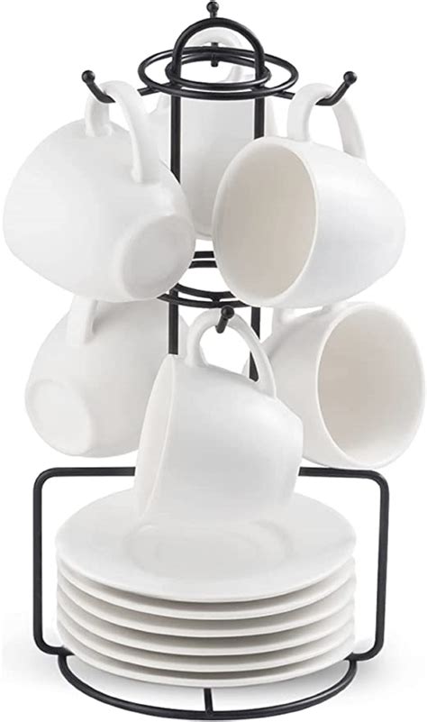 Qxxsj Espresso Cups And Saucers With Metal Stand Porcelain Demitasse