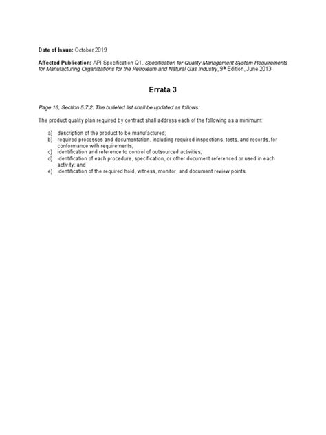 Api Specification Q1 9th Edition Errata 3 20191017 Pdf