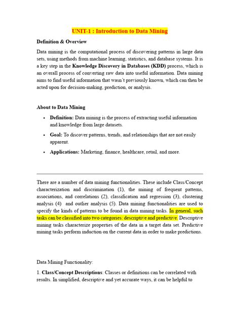 Unit 1 Introduction Of Data Mining Pdf Data Mining Statistical