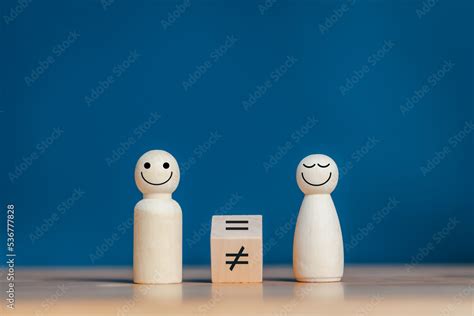 Human Wooden Gender Equality Block Wooden Cube Flip With Symbol Unequal Change To Equal Sign