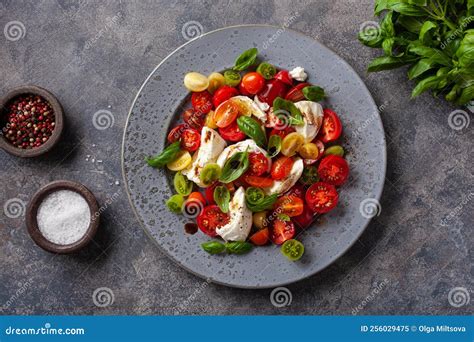 Healthy Colorful Tomato Mozzarella Basil Salad With Balsamic Vinegar