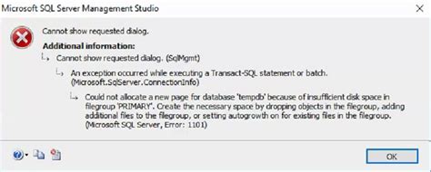 could not allocate a new page for the orion database tempdb because