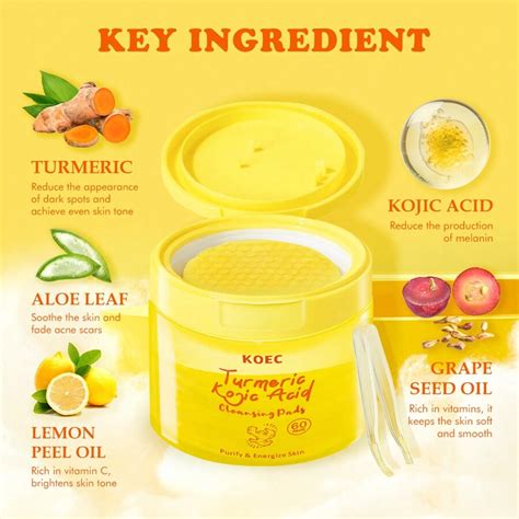 Koec Kojic Acid Turmeric Cleansing Pads 60 Pcs Helps Balance Skin Oil