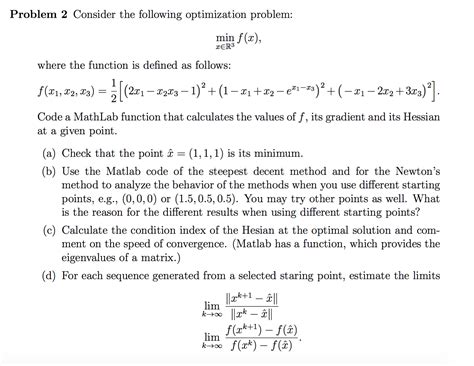 Consider The Following Optimization Problem Minx