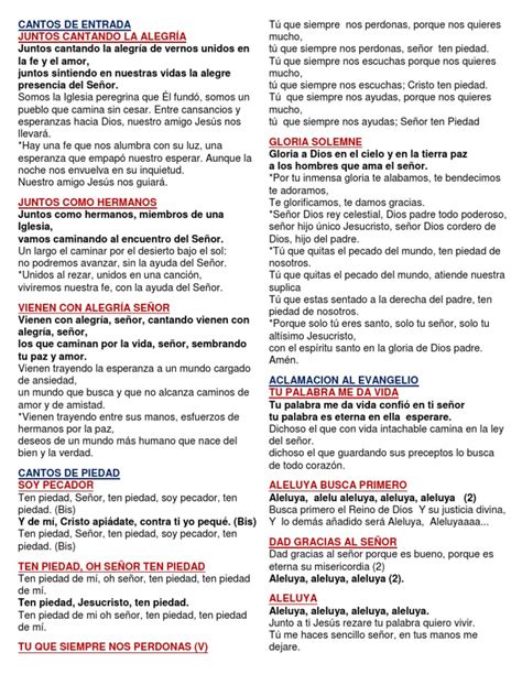Cantos Para Misa Pdf Eucaristía Cristo Título