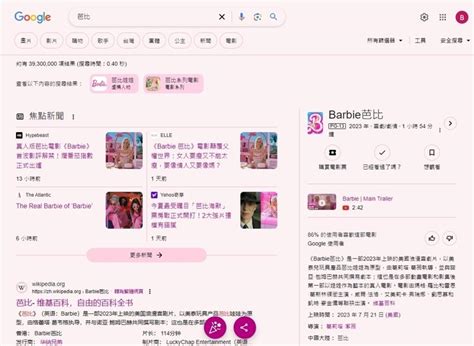 「芭比」宣傳做很足 谷歌搜索藏彩蛋 輸關鍵字有驚喜 娛樂即時 娛樂 世界新聞網