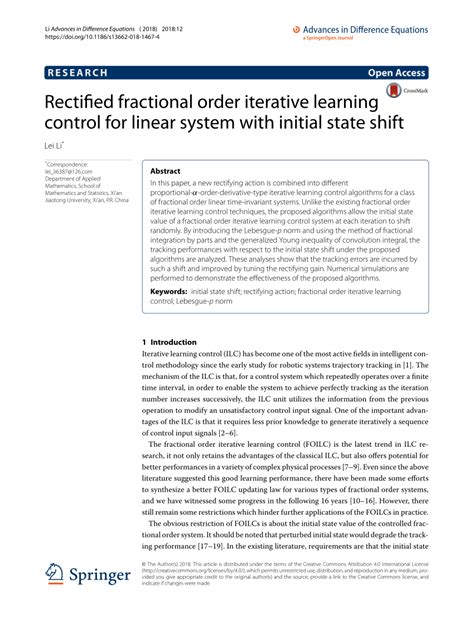 Pdf Rectified Fractional Order Iterative Learning Control For Linear