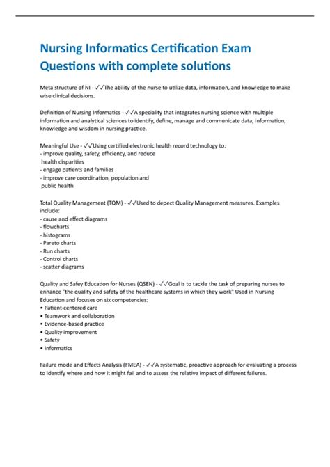 Nursing Informatics Certification Exam Questions With Complete