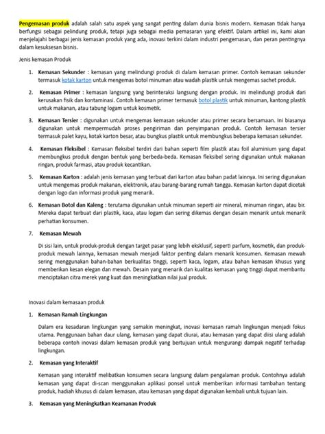 Pengemasan Produk Adalah Salah Satu Aspek Yang Sangat Penting Dalam