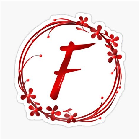 F Initial Red Flowers Monogram Letter F Alphabet F Sticker For