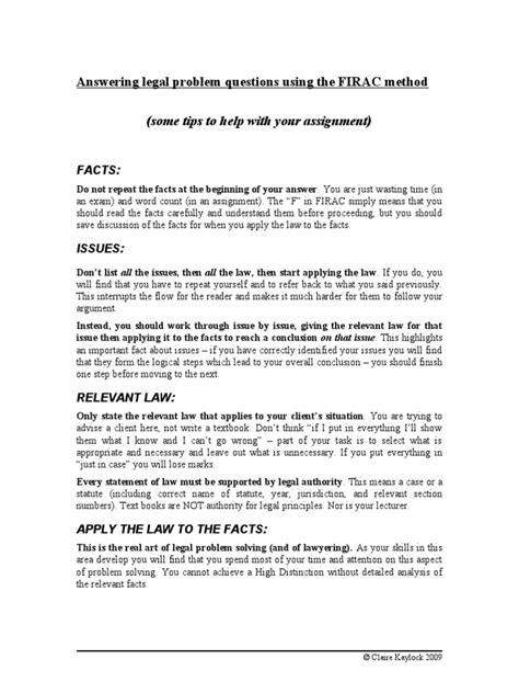 Guide To Answering Legal Problems Using The Firac Method Pdf