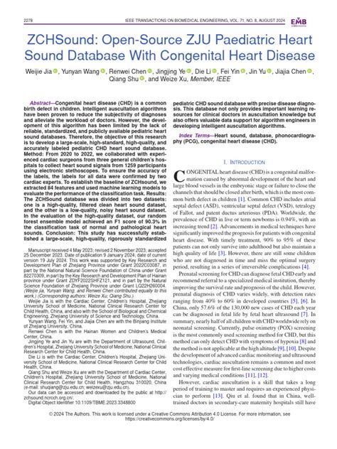 Zchsound Open Source Zju Paediatric Heart Sound Database With