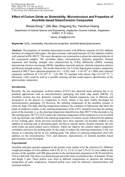 Effect Of Cerium Oxide On Sinterability Microstructure And Properties Of Anorthite Based Glass