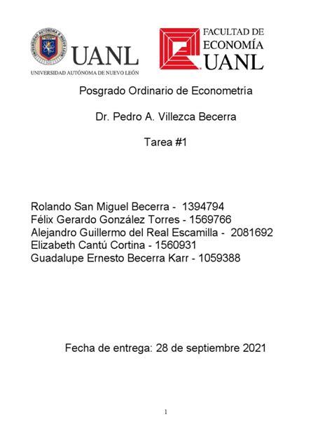 Tarea 1 Ecmt Y Apl 2021 Modelo Simple 20210926 Pdf Econometría Estadísticas