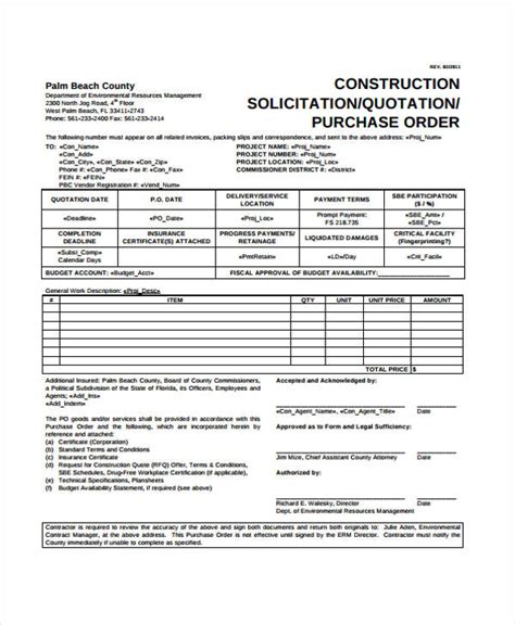 Construction Purchase Order Template