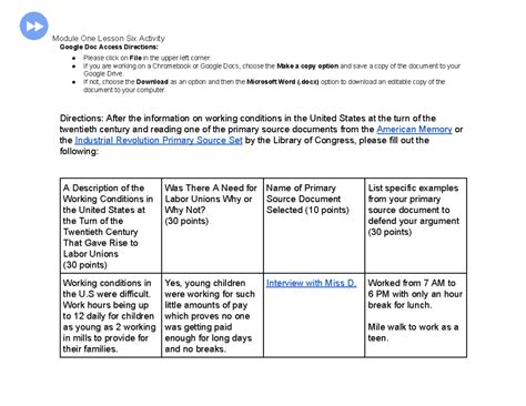 Module One Lesson Six Activity Module One Lesson Six Activity Google Doc Access Directions