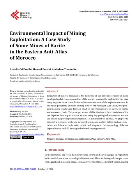 PDF Environmental Impact Of Mining Exploitation A Case Study Of Some