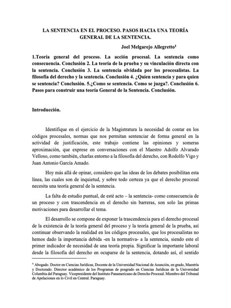 La Sentencia En El Proceso Pasos Hacia Una Teoría General De La