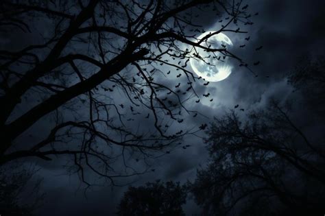 Premium AI Image A Full Moon Is Seen Through The Trees