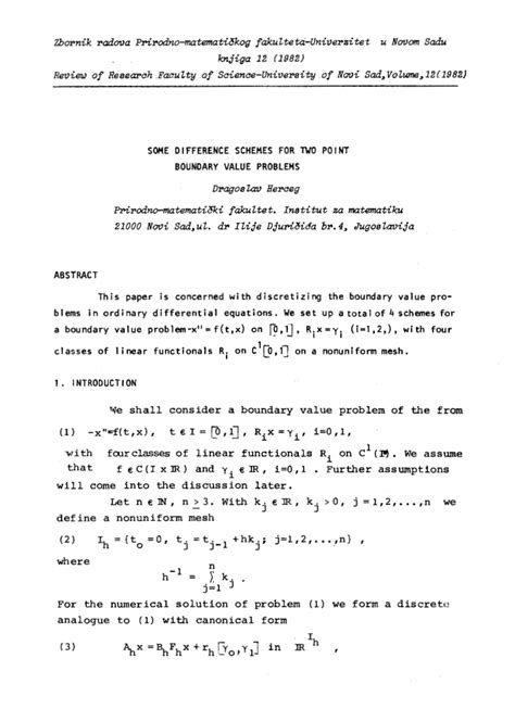 Pdf Some Difference Schemes For Two Point Boundary Value Problems