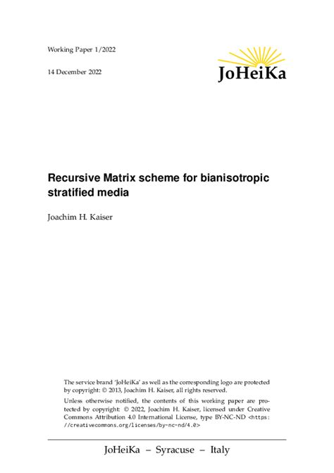 Pdf Recursive Matrix Scheme For Bianisotropic Stratified Media