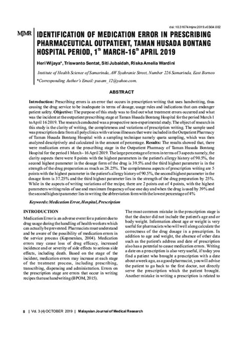 Pdf Identification Of Medication Error In Prescribing In