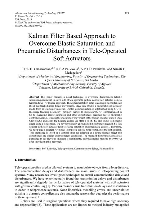 Pdf Kalman Filter Based Approach To Overcome Elastic Saturation And Pneumatic Disturbances In