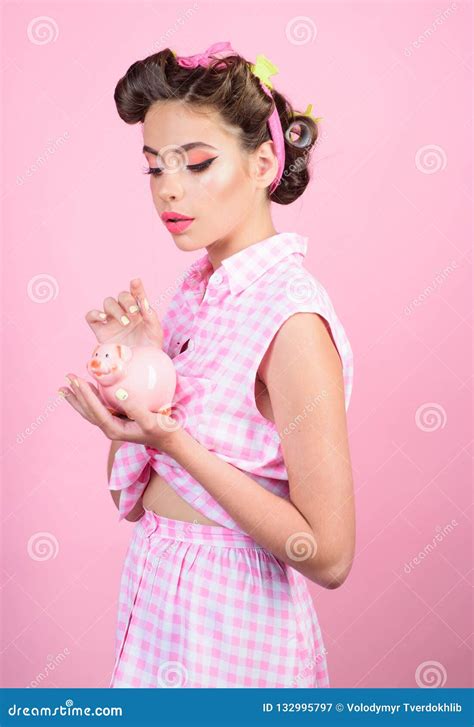 Pin Up Woman With Trendy Makeup Pinup Girl With Fashion Hair Retro