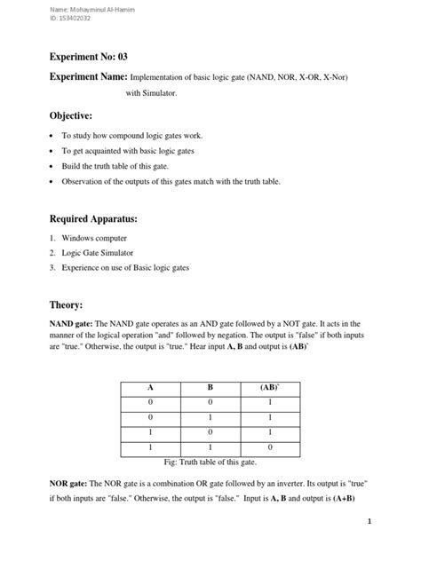 implementation of basic logic gate nand nor x or x nor with