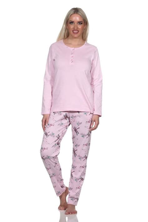 Normann Pyjama Damen Schlafanzug Langarm Pyjama Mit Pyjamahose In