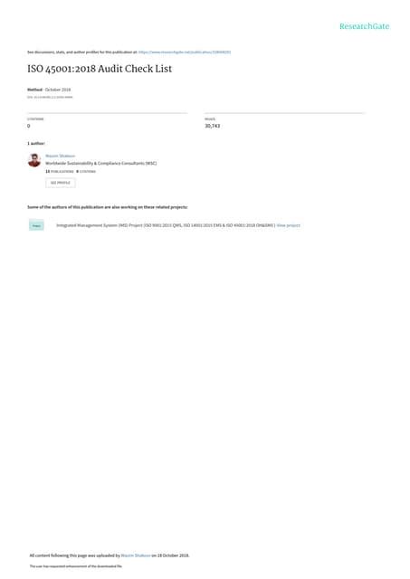 Iso 45001 2018 Audit Checklist Of Safety Pdf Business Administration Business