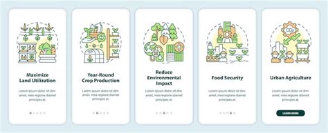 수직 농업 및 수경 재배 모바일 앱 화면을 나타내는 가는 선 아이콘은 5단계 그래픽 지침 Ui Ux Gui 템플릿을 설정합니다 프리미엄 벡터