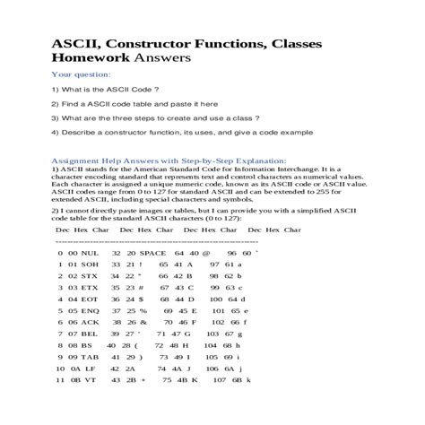 Ascii Constructor Functions Classes Homework Answers