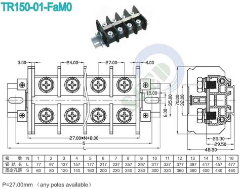 High Current Terminal Block Connector 27 00mm 600v 150a 60mm2 Any Poles Available
