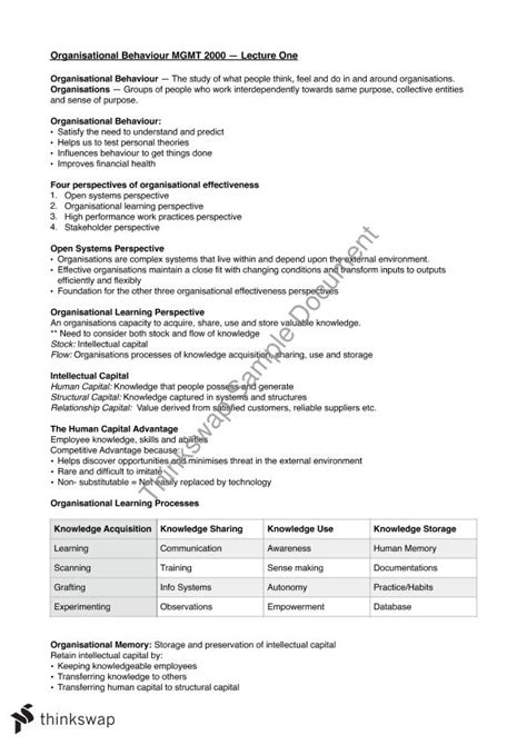 Organisational Behaviour Notes Mgmt2000 Organisational Behaviour