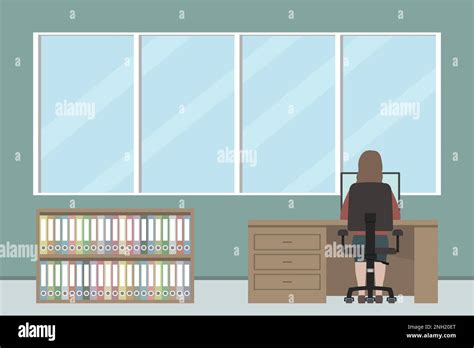 Woman Working On Computer In Office Vector Illustration Stock Vector Image Art Alamy