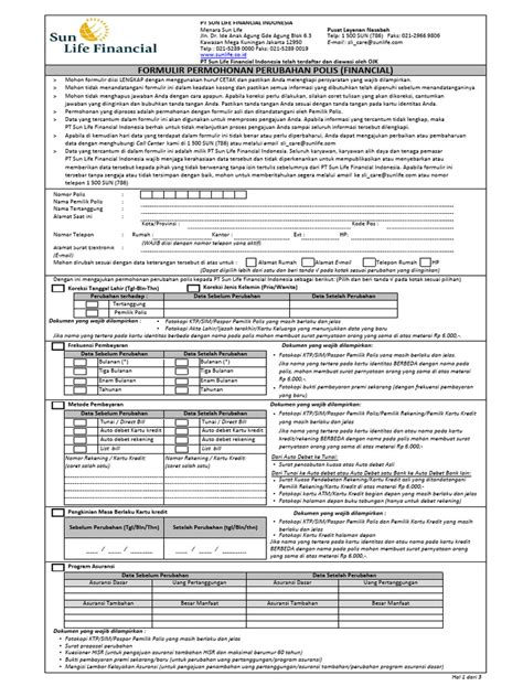 Form Perubahan Polis Financial Slfi Pdf