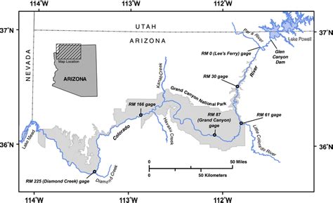 Map Of The Colorado River In Grand Canyon National Park After Grams Et