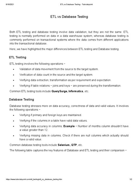 Etl Vs Database Testing Tutorialspoint3 Pdf Databases