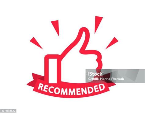 엄지 손가락이 있는 아이콘을 추천합니다 품질 관리에 권장하는 라벨입니다 추천 태그입니다 현대 추천 배지 벡터 그림입니다 가격에 대한 스톡 벡터 아트 및 기타 이미지 Istock