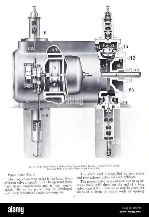 Detailed Cutaway Diagram Of A Poppet Valve Steam Engine Cylinder