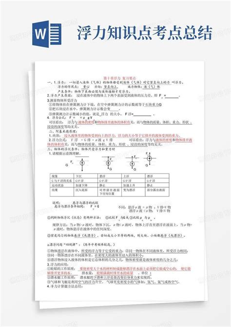 浮力 知识点考点总结word模板下载编号ljkmzawo熊猫办公