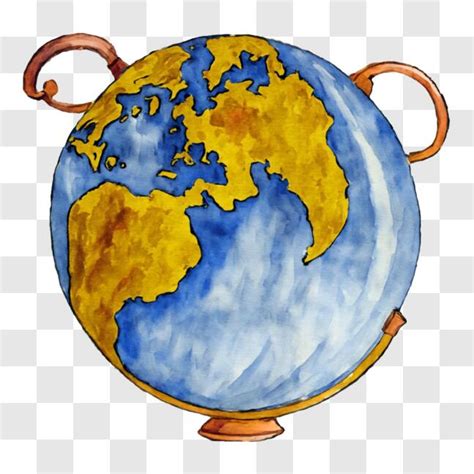 Descarga Pintura de acuarela de globo terráqueo en olla de cobre PNG En