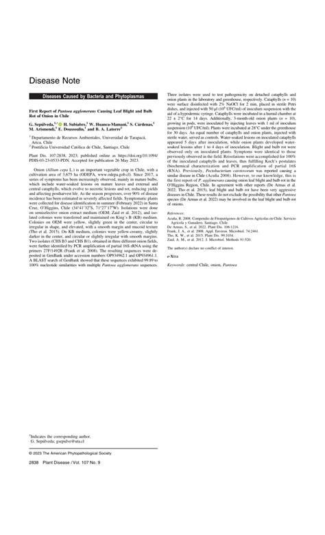 Pdf First Report Of Pantoea Agglomerans Causing Leaf Blight And Bulb