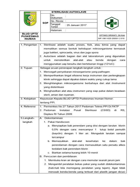 Sop Sterilisasi Autoclave Pdf