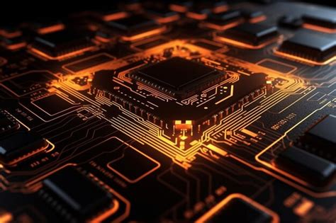 Premium Photo Glowing Orange Computer Chip Circuits Generative Ai