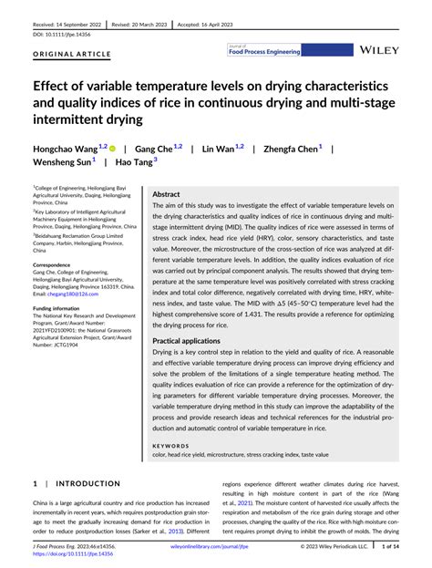 Effect Of Variable Temperature Levels On Drying Characteristics And Quality Indices Of Rice In